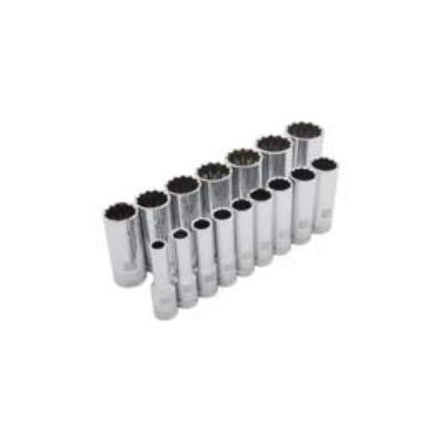 Dynamic D018003 1/2 Inch Drive 16 Piece 12 Point Deep SAE Socket Set ...