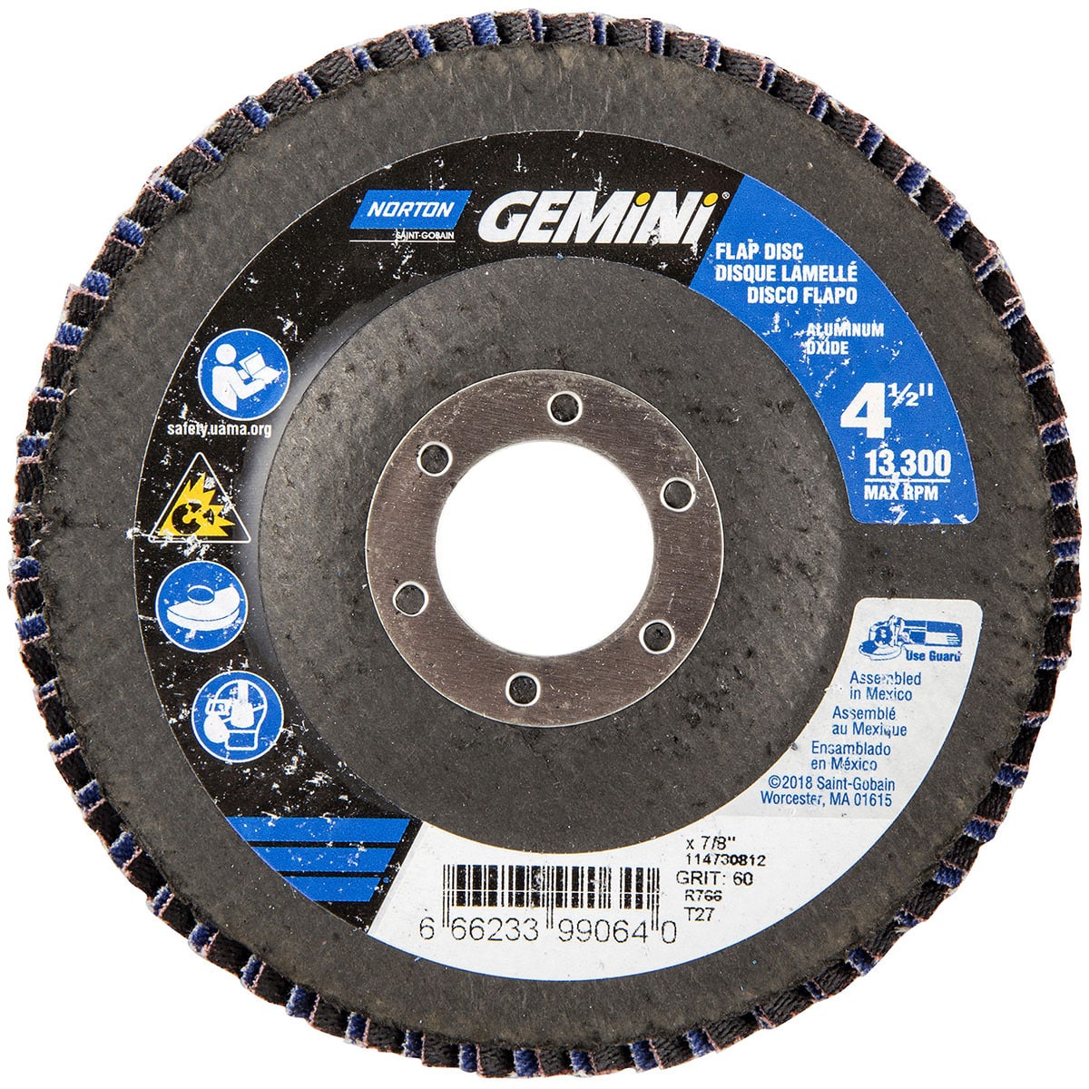Norton Gemini R766 4 1/2 X 7/8 60 Grit Zirconia Alumina Fiberglass ...